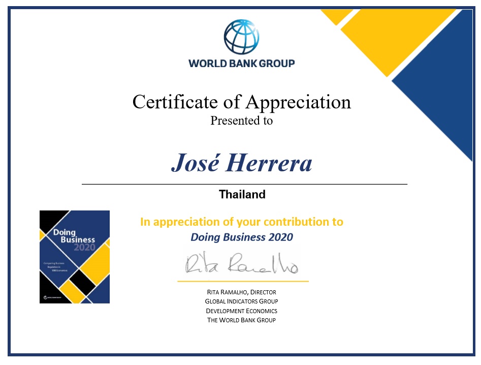 H&P Herrera and Partners - Certificate of Appreciation from the World ...